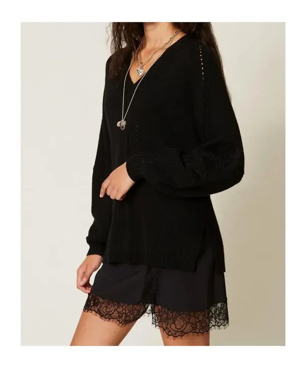 TWINSET Cable Knit V-neck Sweater