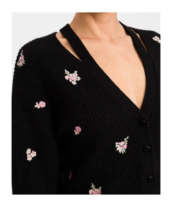 TWINSET Floral-embroidered Cut-out Cardigan
