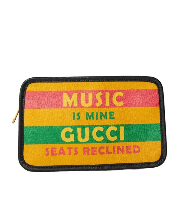 Gucci Color Stripe Slogan Zip Pouch - Yellow