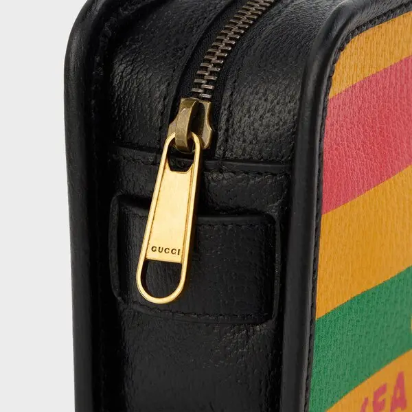 Gucci Color Stripe Slogan Zip Pouch