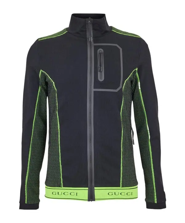Gucci Mesh Panel Stand Collar Zip Sports Jacket - Black