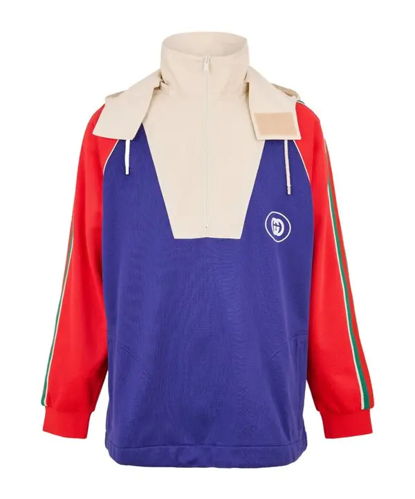 Gucci Color-block Half-zip Hooded Pullover Jacket - Blue