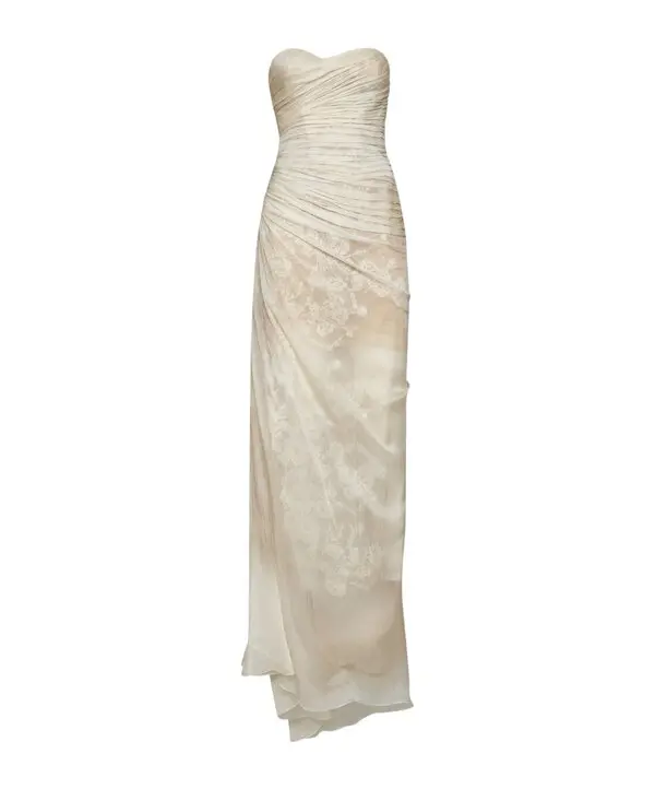 Ermanno Scervino Lace Embroidered Georgette Strapless Dress