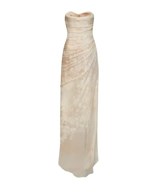 Ermanno Scervino Lace Embroidered Georgette Strapless Dress
