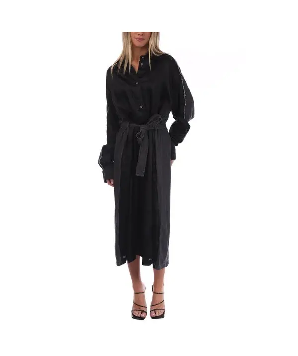 DIESEL® Satin Belted Waist Shirt Midi Dress