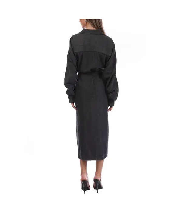 DIESEL® Satin Belted Waist Shirt Midi Dress