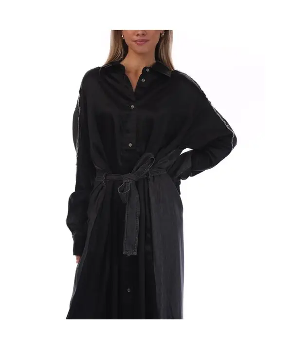 DIESEL® Satin Belted Waist Shirt Midi Dress