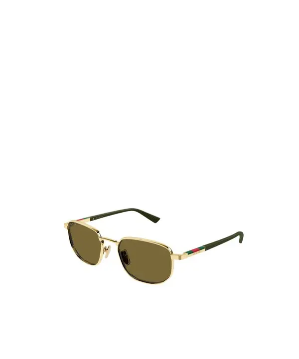 Gucci Gold Frame Rectangular Sunglasses With Web Stripe