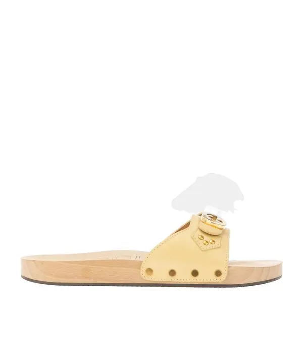 Gucci Rivet Buckle Wooden Sole Slide Sandals - Nude