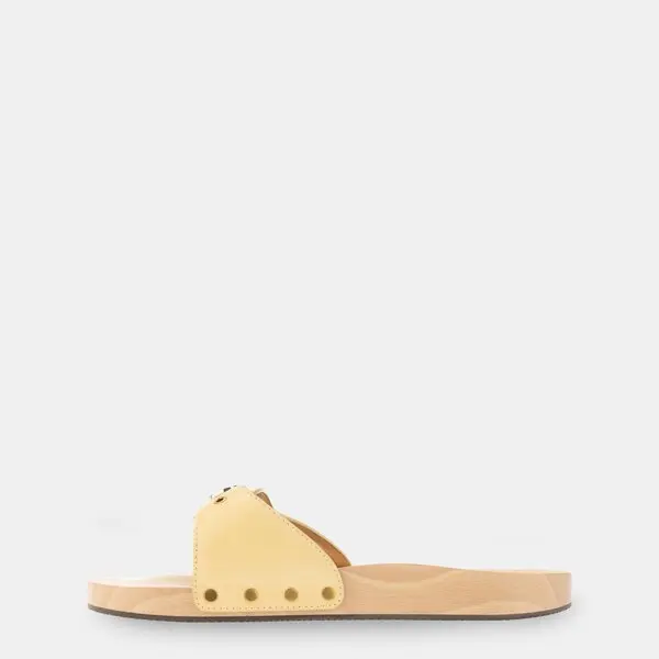 Gucci Rivet Buckle Wooden Sole Slide Sandals