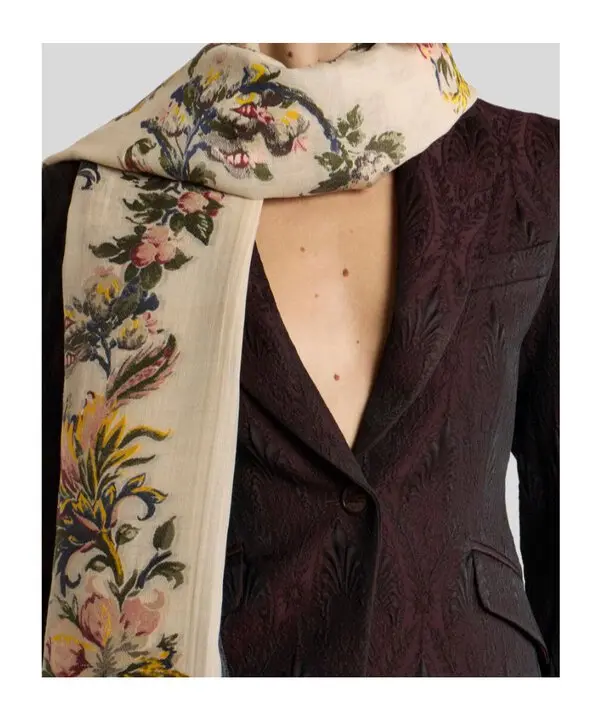 Etro Wool-blend Scarf With Fil Coupé Floral Pattern