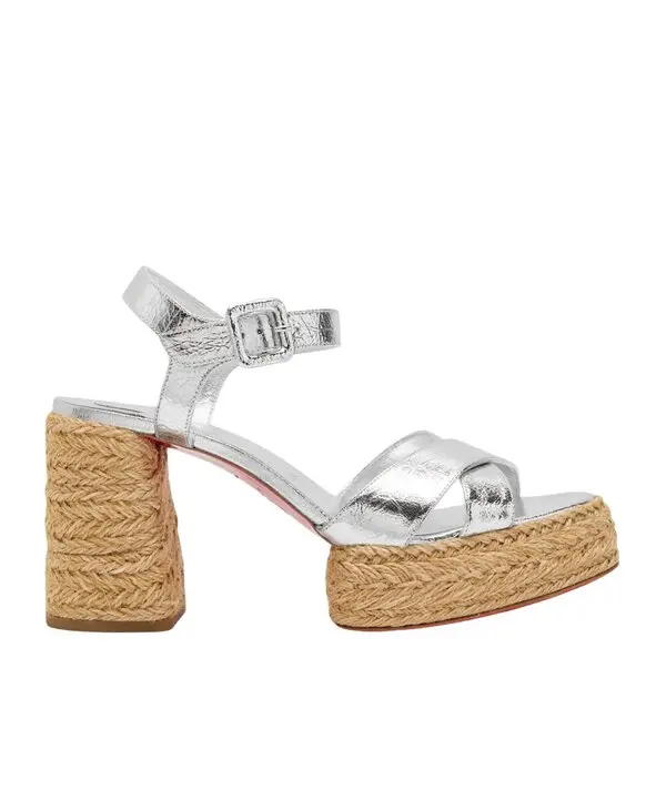 CHRISTIAN LOUBOUTIN Grained Metallic Leather Espadrille Sandals