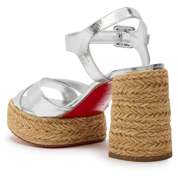 CHRISTIAN LOUBOUTIN Grained Metallic Leather Espadrille Sandals