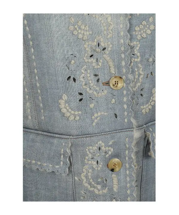 Ermanno Scervino Denim-effect Shearling Coat With Cut-out Embroidery