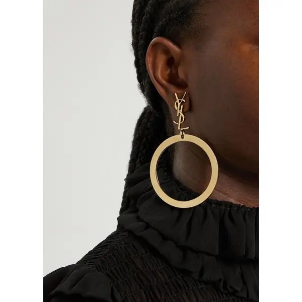 Saint Laurent Logo Metal Hoop Earrings