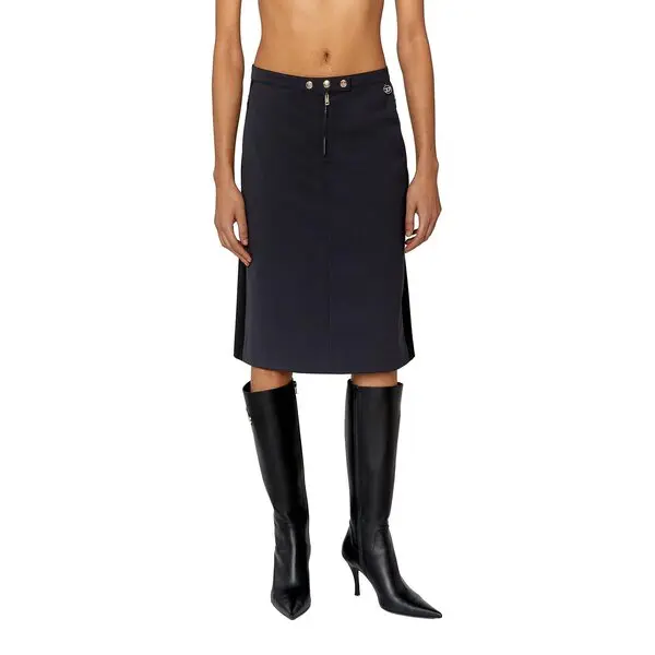 DIESEL® Front Zip Straight Midi Skirt With Metal Studs - Black