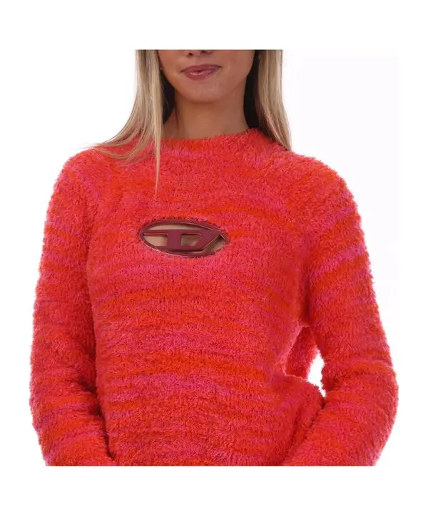 DIESEL® Crew Neck Cutout Logo Fuzzy Knit Sweater