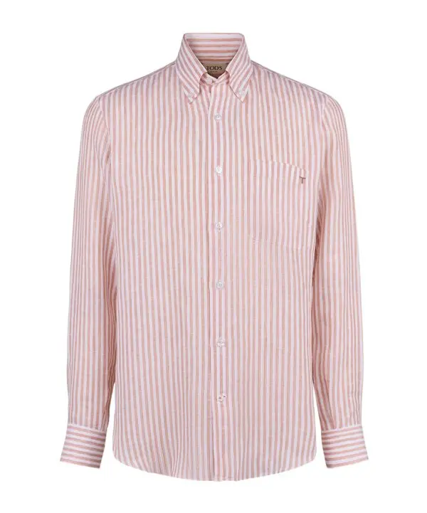TOD'S Button Down Shirt In Striped Linen