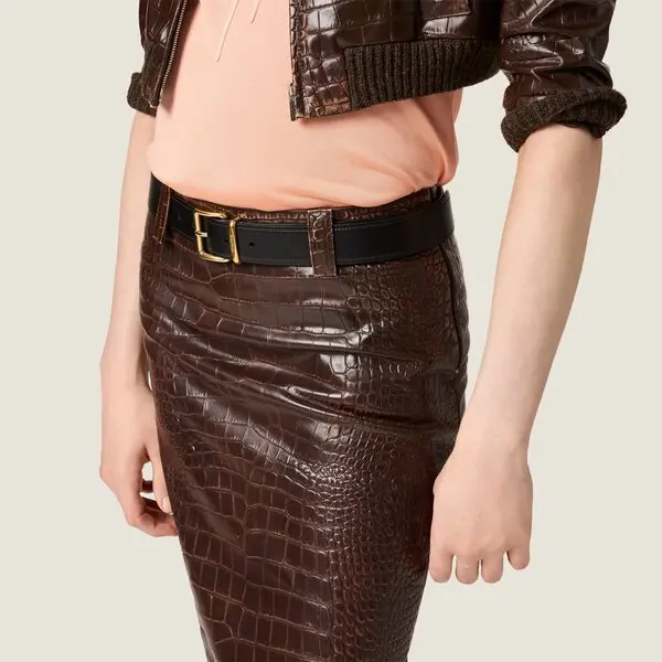 Miu Miu Croco-embossed Leather Skirt