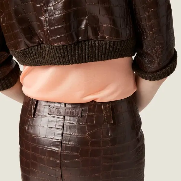 Miu Miu Croco-embossed Leather Skirt