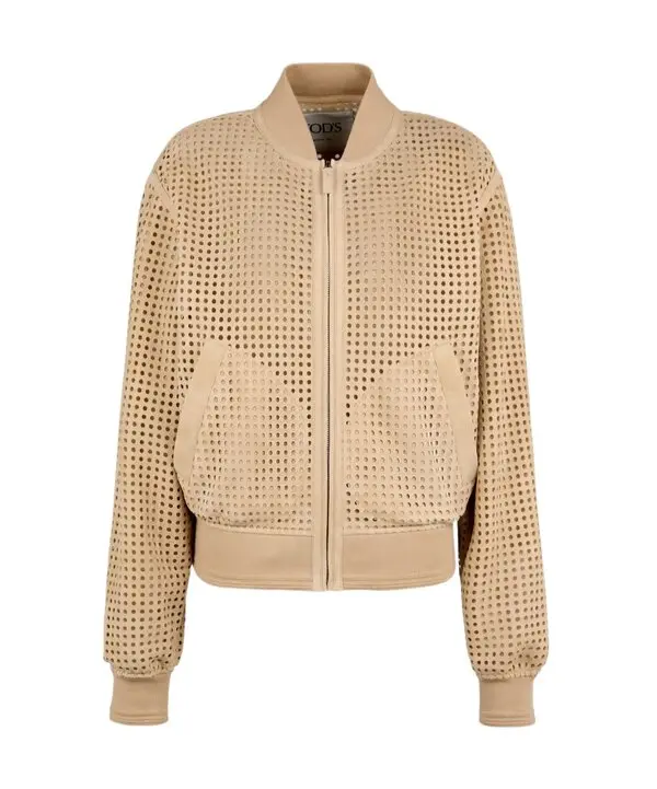 TOD'S Bomber Jacket In Pashmy Suede - Nude