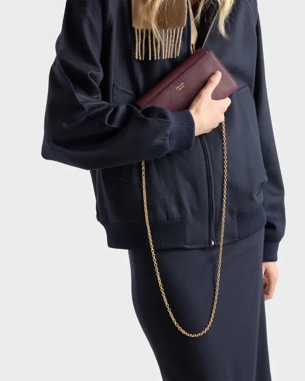 Prada Saffiano Leather Wallet With Shoulder Strap
