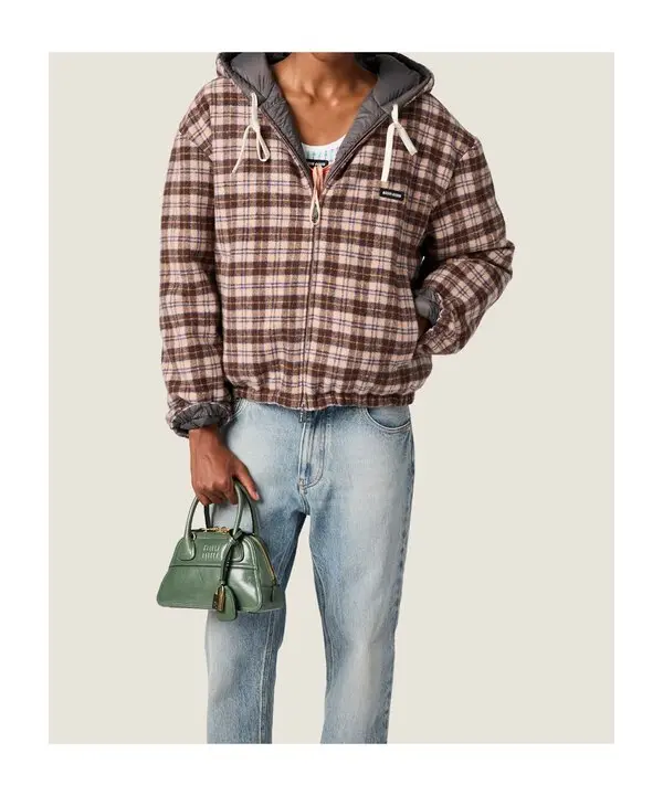 Miu Miu Reversible Plaid And Pongé Down Jacket
