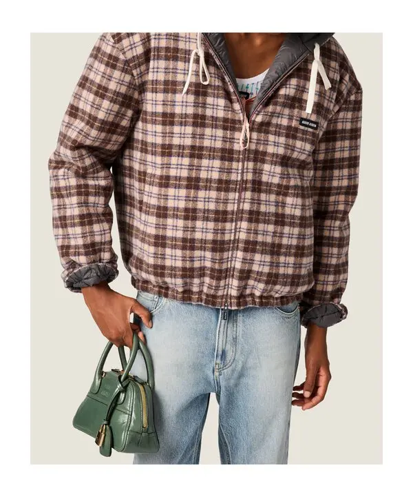 Miu Miu Reversible Plaid And Pongé Down Jacket