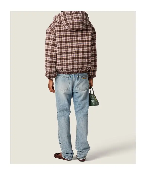 Miu Miu Reversible Plaid And Pongé Down Jacket