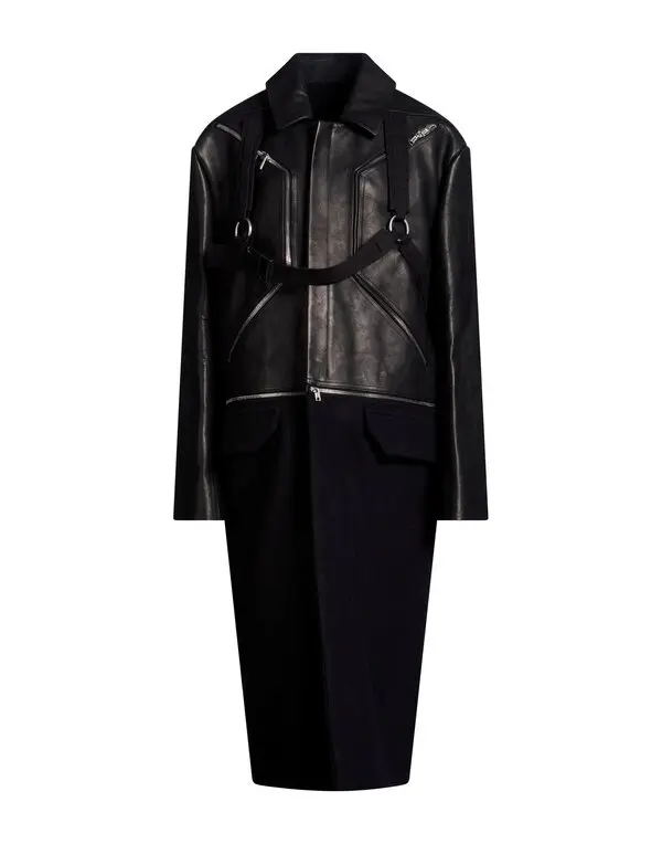 Rick Owens Minimalist Wool And Leather Coat