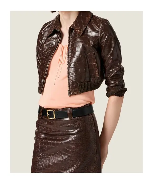Miu Miu Croco-embossed Leather Jacket