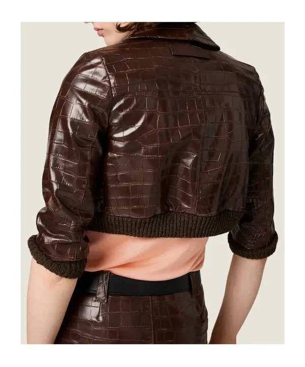 Miu Miu Croco-embossed Leather Jacket