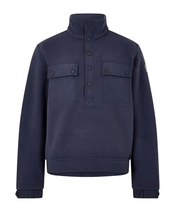 Moncler Stand-collar Half-button Long-sleeve Top
