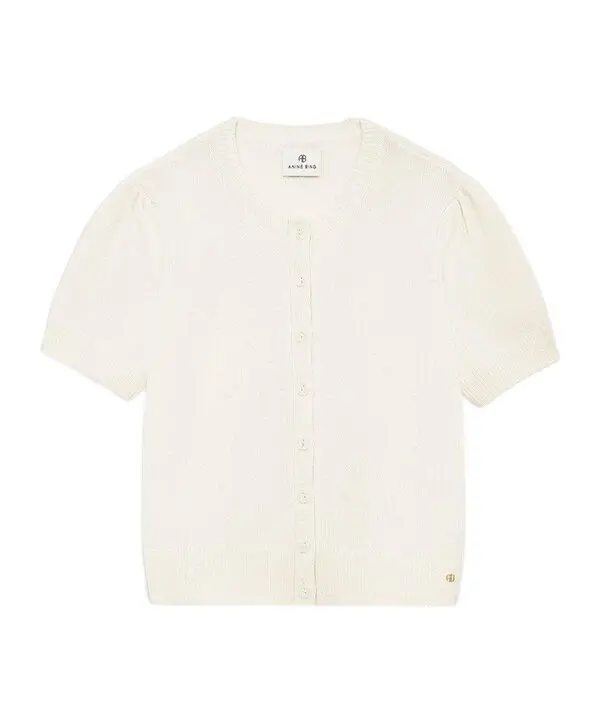 ANINE BING Crew Neck Puff-sleeve Short-sleeved Knit Cardigan