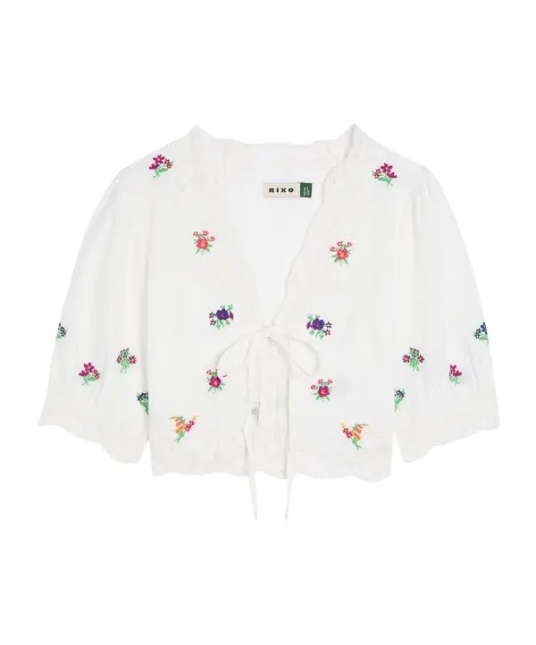 Rixo Tie-front Cropped Blouse - White