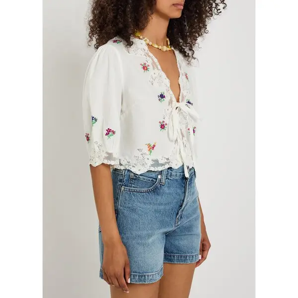 Rixo Tie-front Cropped Blouse