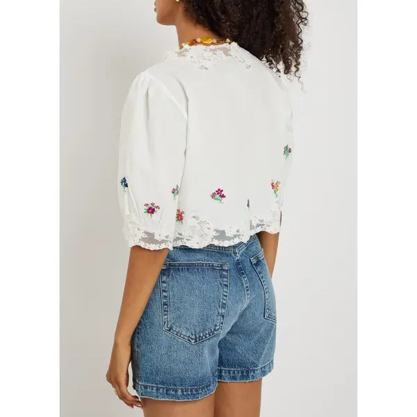 Rixo Tie-front Cropped Blouse