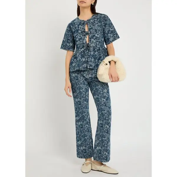 GANNI B Tapestry Denim Peplum Blouse