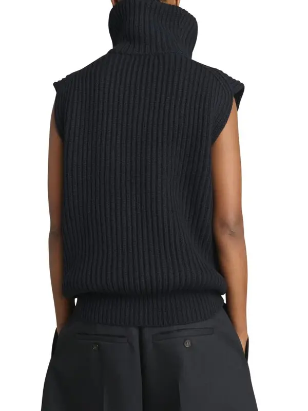 Soeur Ribbed Zip-up Sleeveless Knit Vest