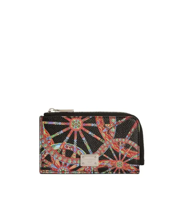Dolce & Gabbana Card Holder In Carretto-print Calfskin - Black