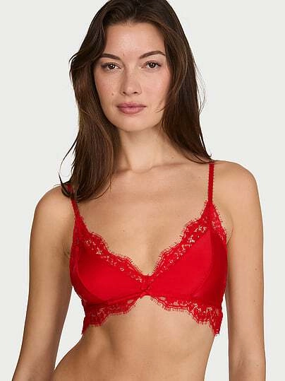 Victoria's Secret Dream Angels Satin & Lace Unlined Bralette - Red