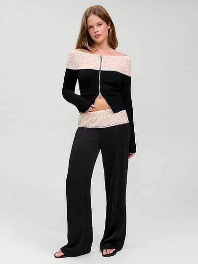 Victoria's Secret Frankies Bikinis Birdie Lace Silk Pant - Black