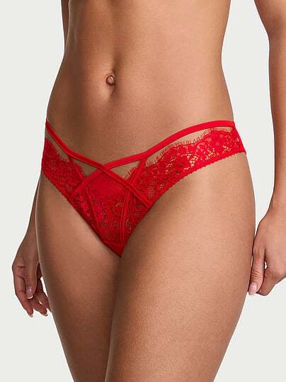 Victoria's Secret Dream Angels Mesh & Lace Caged Peekaboo Brazilian Panty - Red