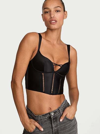 Victoria's Secret Very Sexy Lace-up Embroidery Corset Top - Black