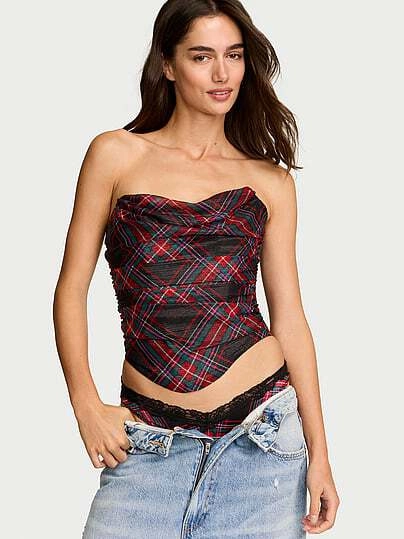 Victoria's Secret Very Sexy Tartan Chiffon Corset Top - Print