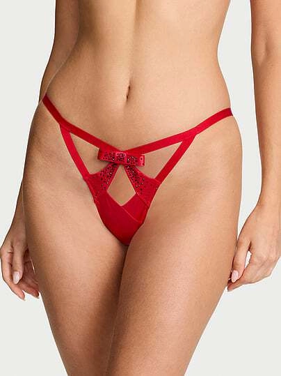 Victoria's Secret Very Sexy Shine Bow Strappy Peekaboo Brazilian Panty - Red