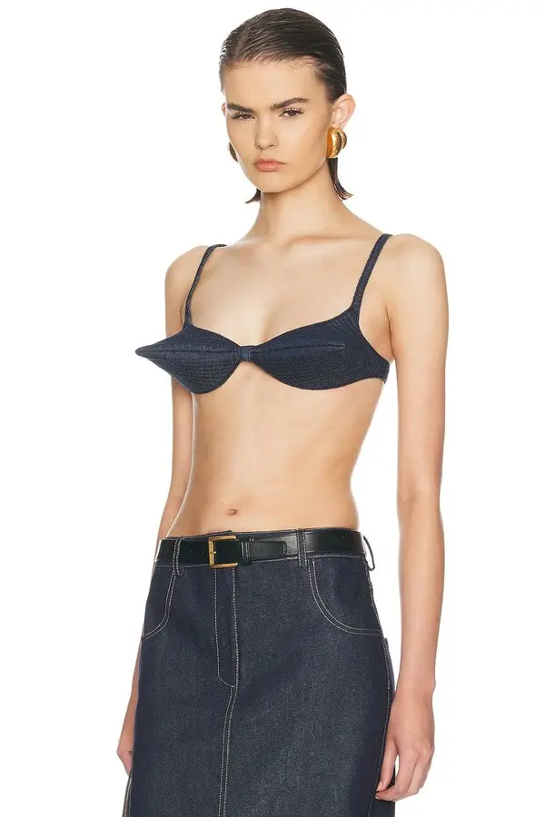 JEAN PAUL GAULTIER Flat Conic Denim Bra Top In Navy
