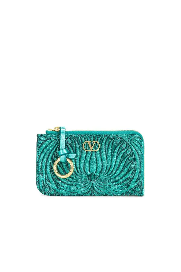 Valentino Garavani V Logo Signature Coin Purse In Teal - Petroleum