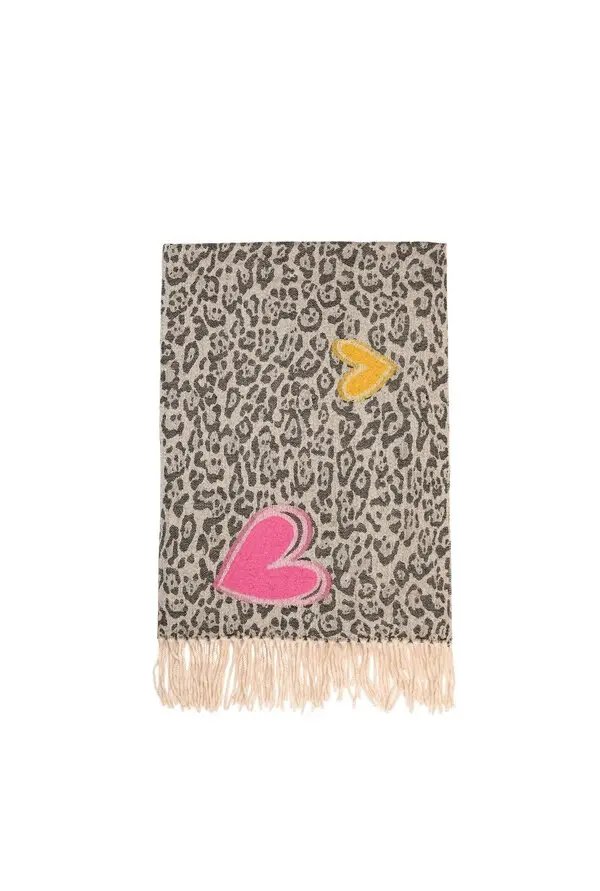 JAMES LAKELAND Leopard Print Heart Scarf - Black