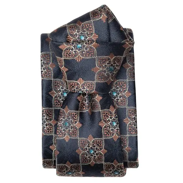 ELIZABETTA MADE IN ITALY Amalfi Silk Jacquard Tie Navy & Copper Rose